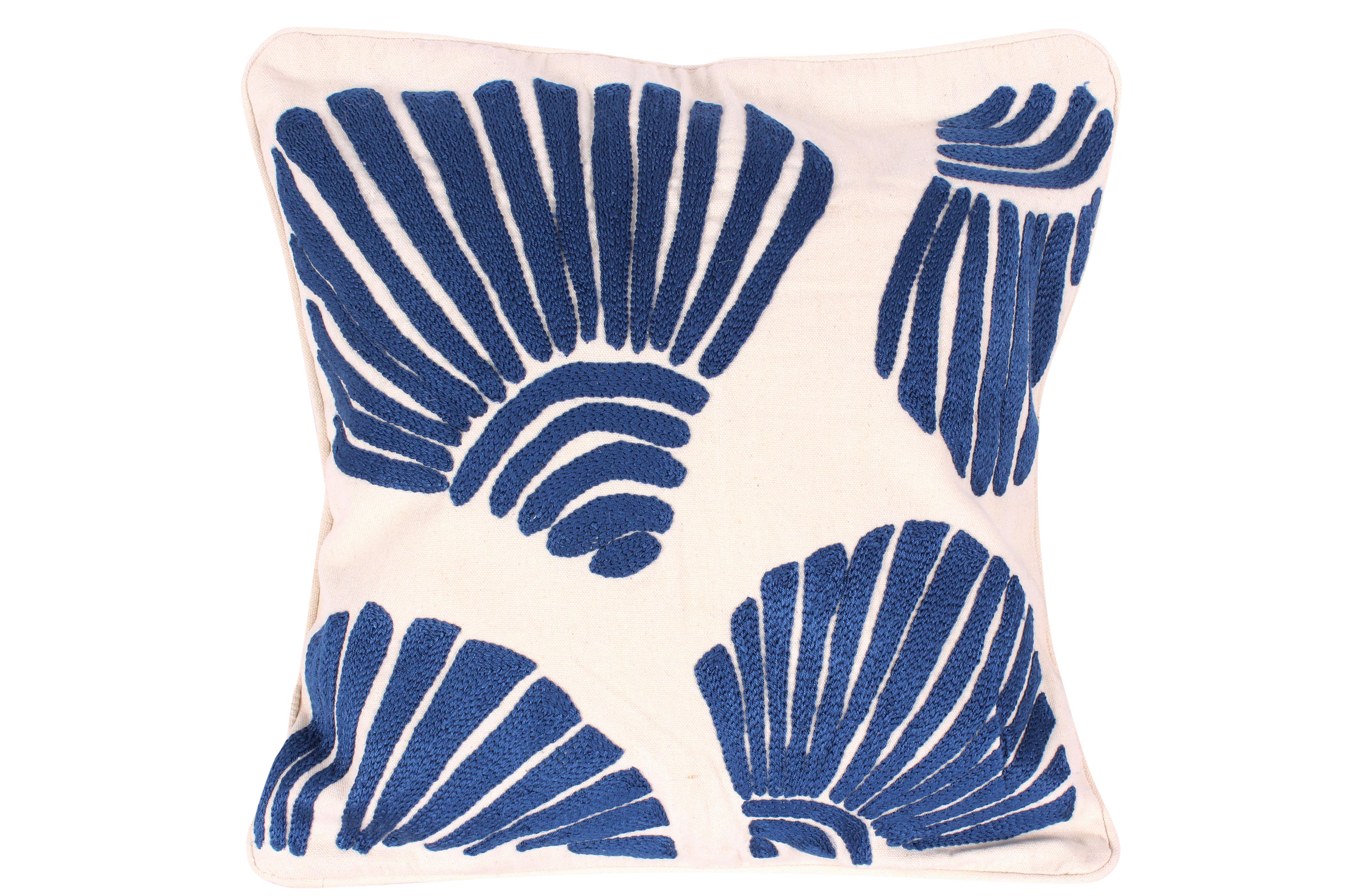 Hand-Embroidered Beach House Shells Cushion in blue – Tawasol Egypt