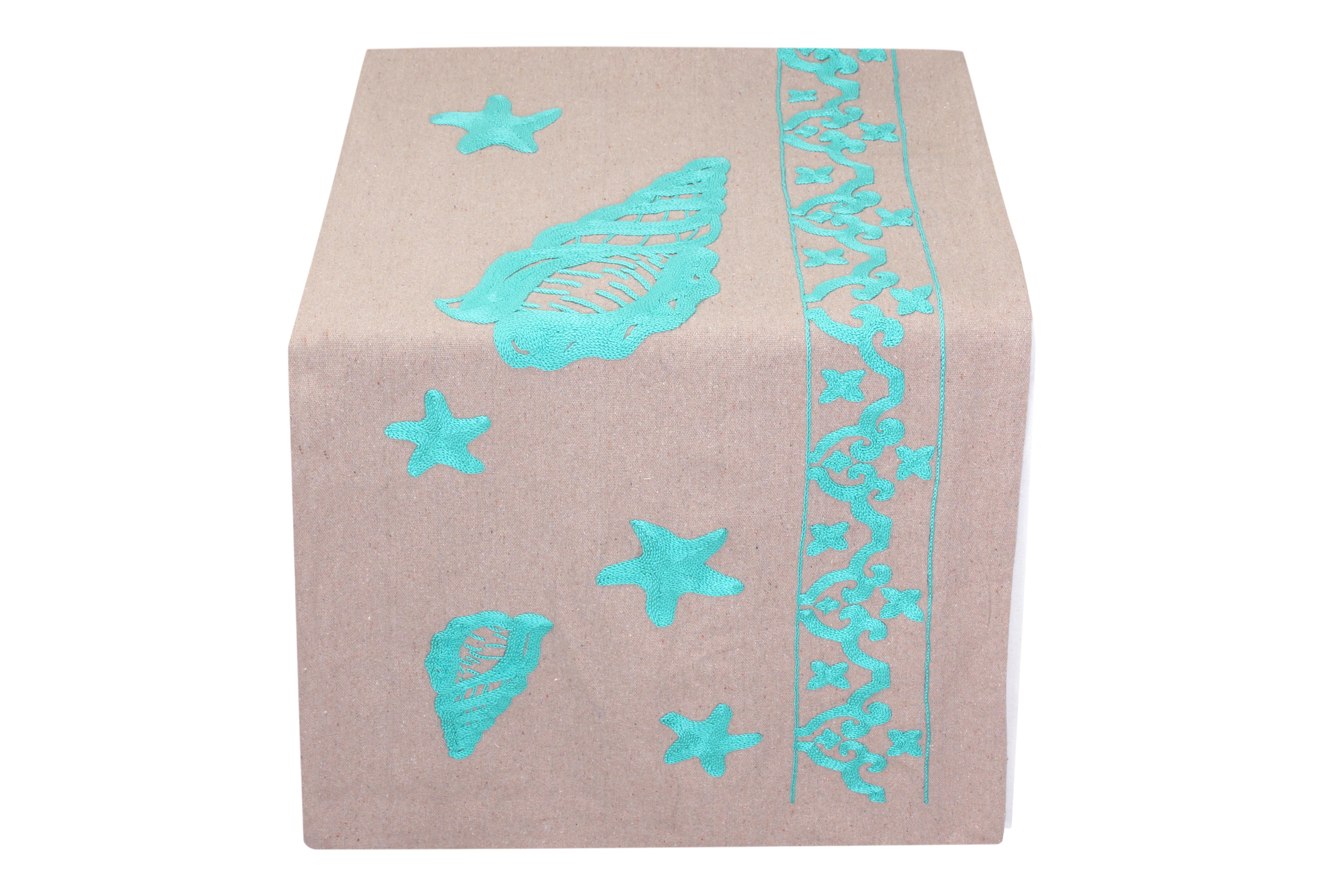 Hand-Embroidered Shells & Star Fish Table Runner – Tawasol Egypt