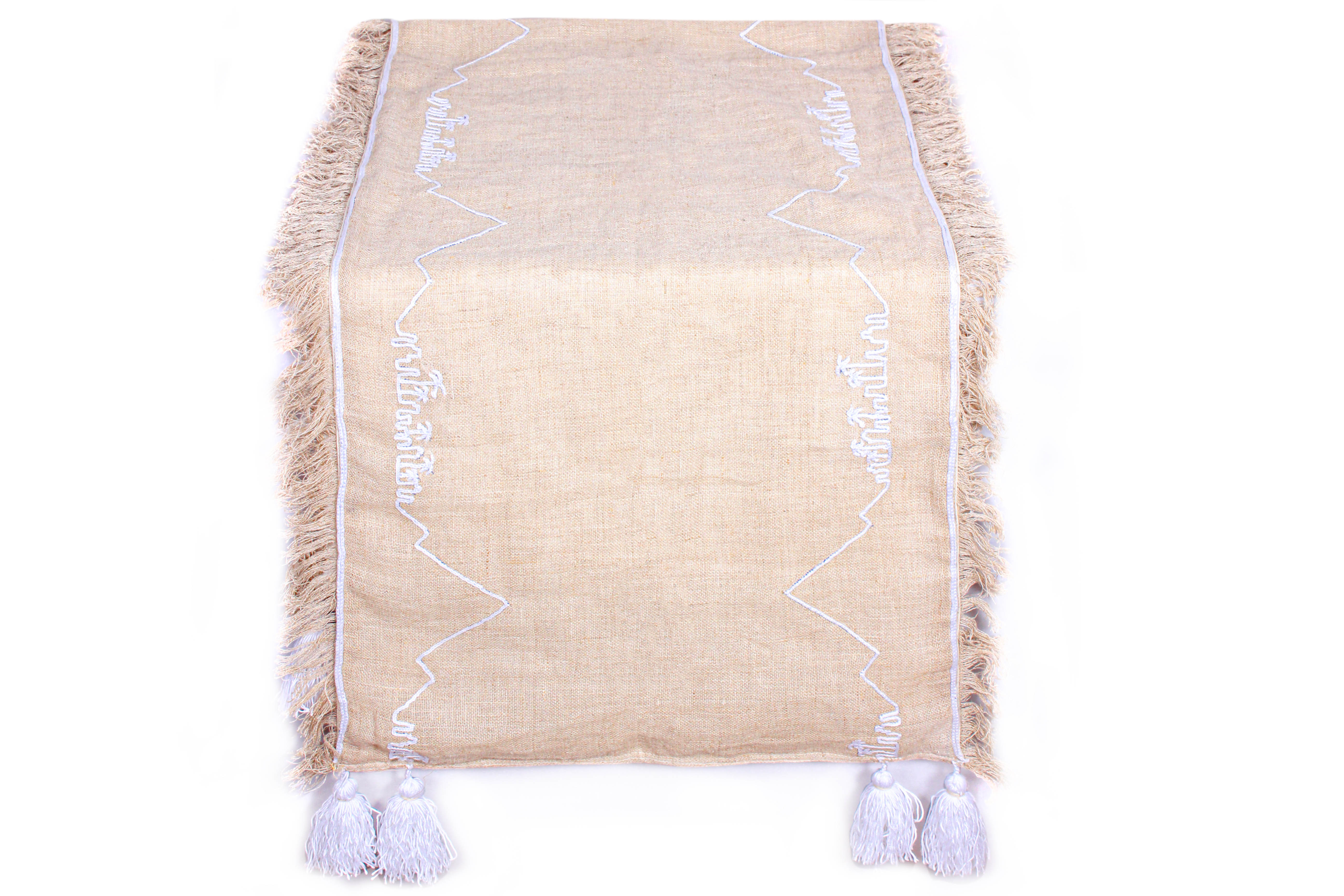 "The Pyramids Road" - Hand-Embroidered Linen Table Runner – Tawasol Egypt